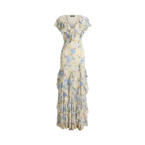 Ralph Lauren Floral Ruffle-trim Georgette Gown