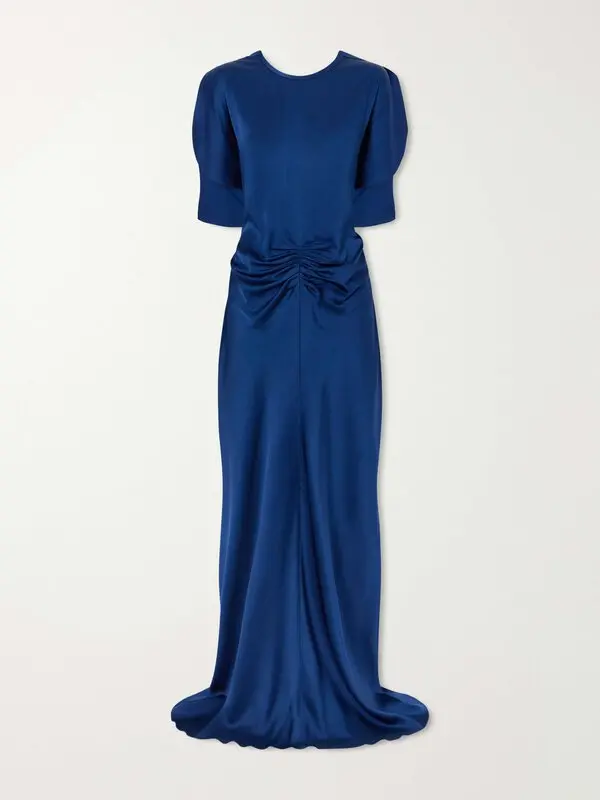 Victoria Beckham Isabella Ruched Satin Gown - Navy