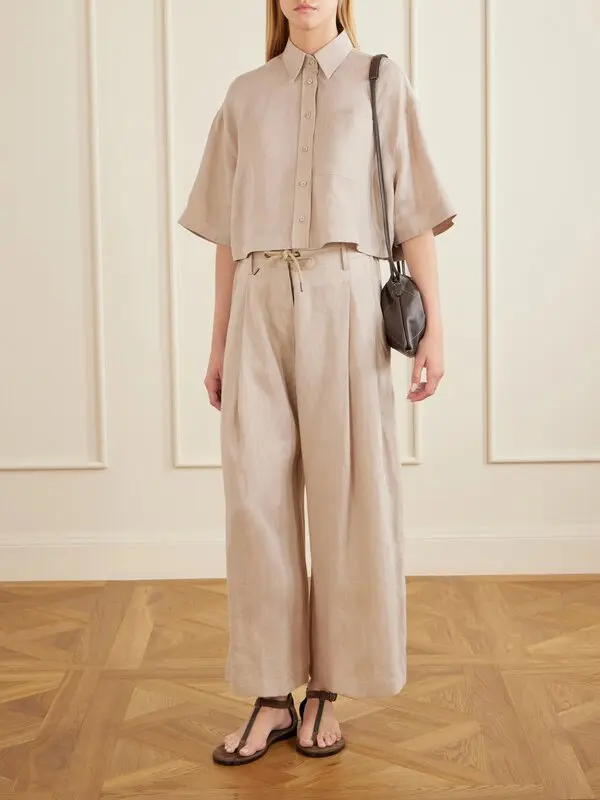 Brunello Cucinelli Linen Wide-leg Drawstring Trousers