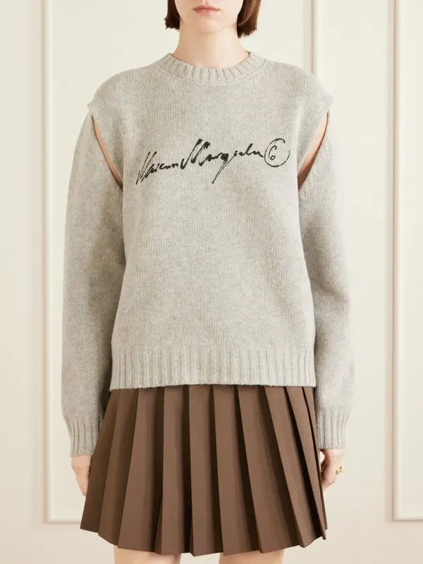MAISON MARGIELA Logo-print Cut-out Wool-blend Sweater - Gray