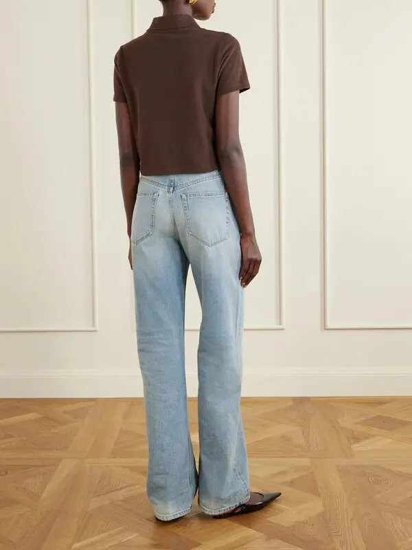 Saint Laurent Cassandre Embroidered Cropped Cotton-piqué Polo Shirt