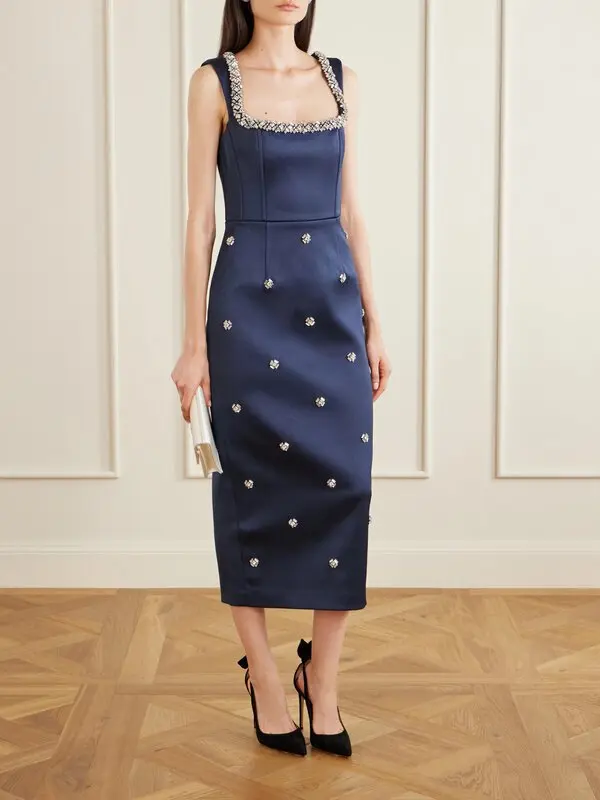 Rebecca Vallance Embellished Satin Midi Dress - Blue