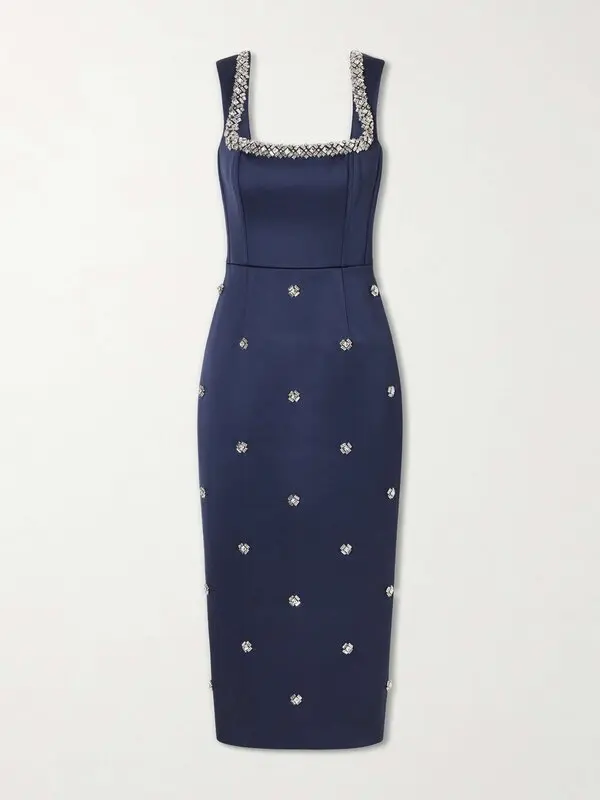 Rebecca Vallance Ayla Embellished Satin Midi Dress - Navy