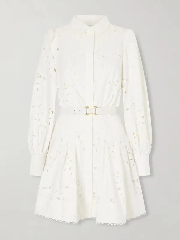 Rebecca Vallance Artesan Belted Broderie Anglaise Mini Dress - White
