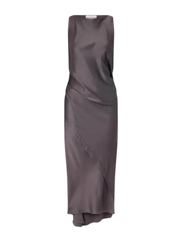 Victoria Beckham Draped Satin Midi Dress - Brown