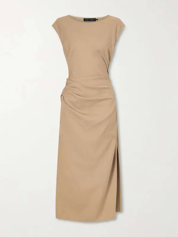 Proenza Schouler Katia Gathered Gabardine Midi Dress - Beige