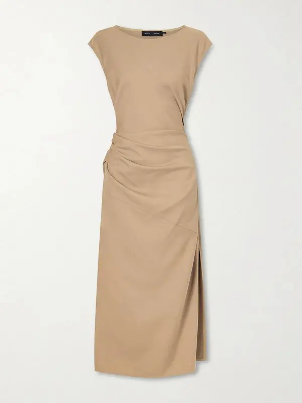 Proenza Schouler Katia Gathered Gabardine Midi Dress - Neutrals