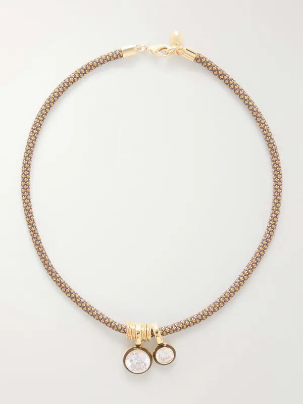 ROXANNE ASSOULIN The Cubic Double Drop -tone, Cubic Zirconia And Enamel Necklace - Gold