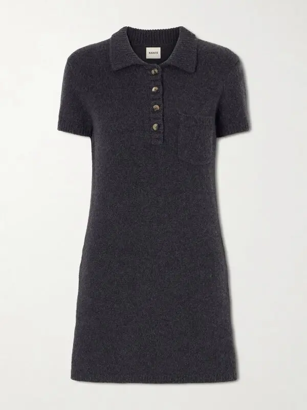 Khaite Nehra Cashmere Knit Polo Mini Dress - Gray