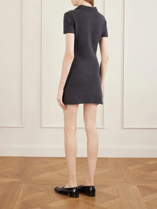 Khaite Nehra Cashmere Knit Polo Mini Dress