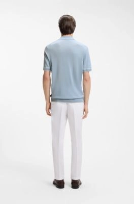 BOSS Zip Neck Sweater In Linen Blend - Light Blue