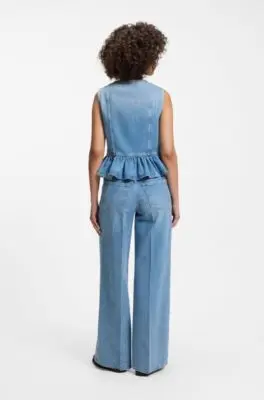 Hugo Sleeveless Denim Blouse With Peplum Hem