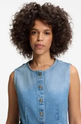 Hugo Sleeveless Denim Blouse With Peplum Hem