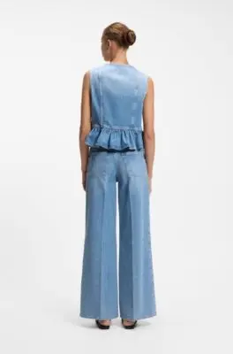 Hugo High-waisted Wide-leg Jeans In Light Denim