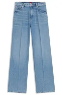 Hugo High-waisted Wide-leg Jeans In Light Denim