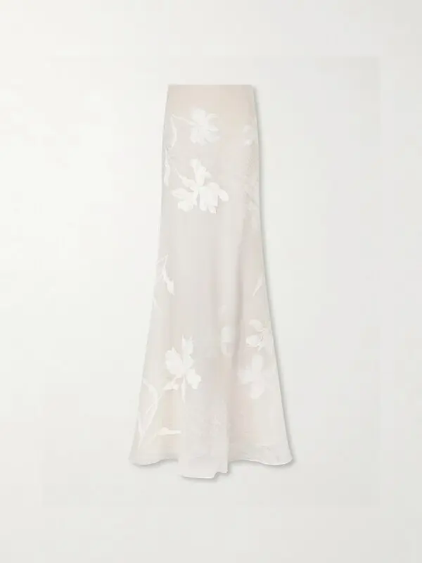 DANIELLE FRANKEL Floral Embroidered Silk-blend Organza Maxi Skirt - Neutrals