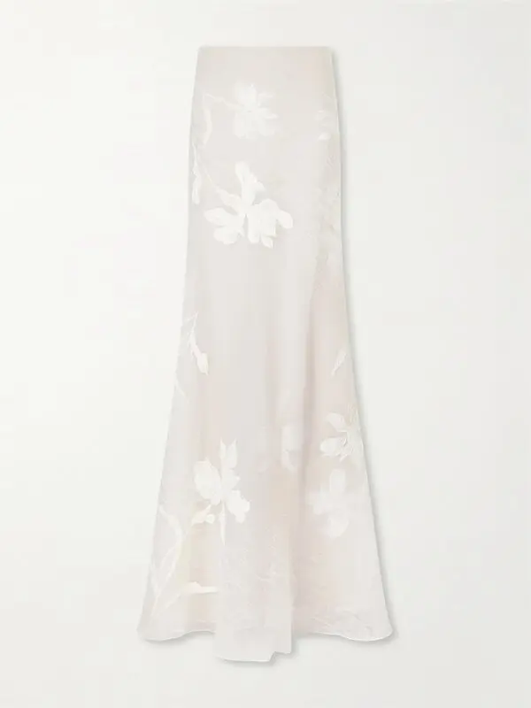 DANIELLE FRANKEL Floral Embroidered Silk-blend Organza Maxi Skirt