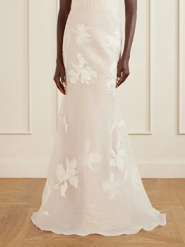 DANIELLE FRANKEL Floral Embroidered Silk-blend Organza Maxi Skirt