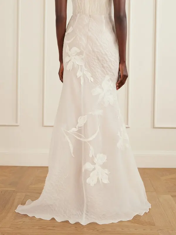 DANIELLE FRANKEL Floral Embroidered Silk-blend Organza Maxi Skirt