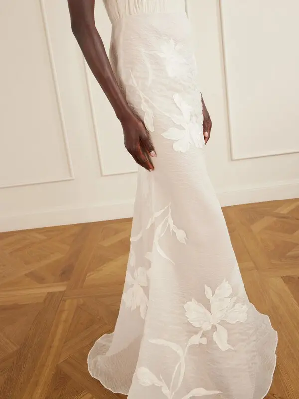 DANIELLE FRANKEL Floral Embroidered Silk-blend Organza Maxi Skirt