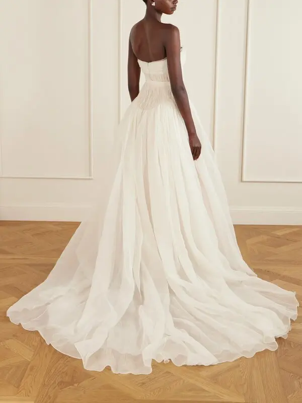 DANIELLE FRANKEL Strapless Bustier Gown In Crinkled Silk-organza - Neutrals
