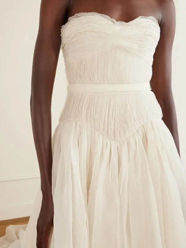 DANIELLE FRANKEL Strapless Bustier Gown In Crinkled Silk-organza - Neutrals