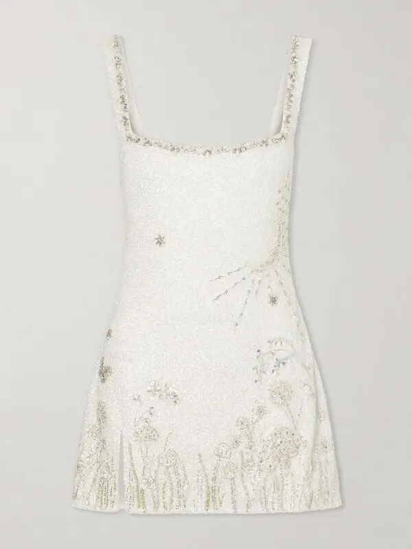 CLIO PEPPIATT Wildflower Crystal-embellished Satin Mini Dress - Ivory