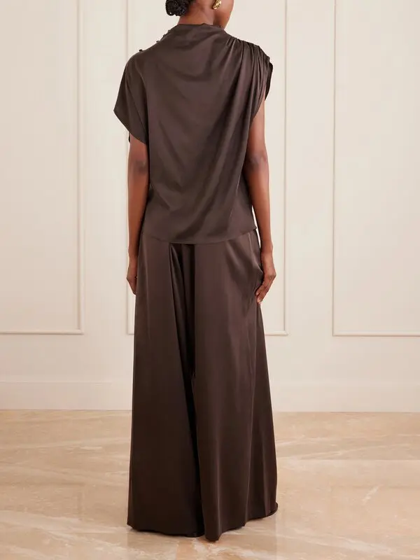 TWP Draped Silk-blend Charmeuse Blouse - Brown