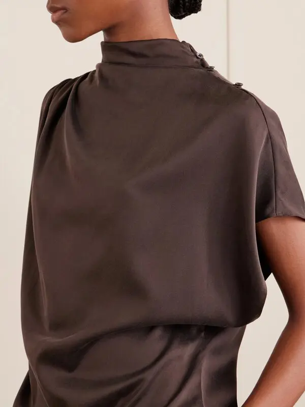 TWP Draped Silk-blend Charmeuse Blouse - Brown