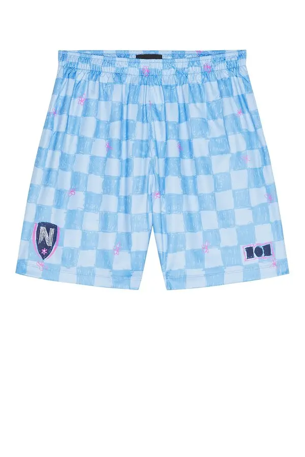 NAHMIAS Scribble Check Soccer Short - Blue Iris