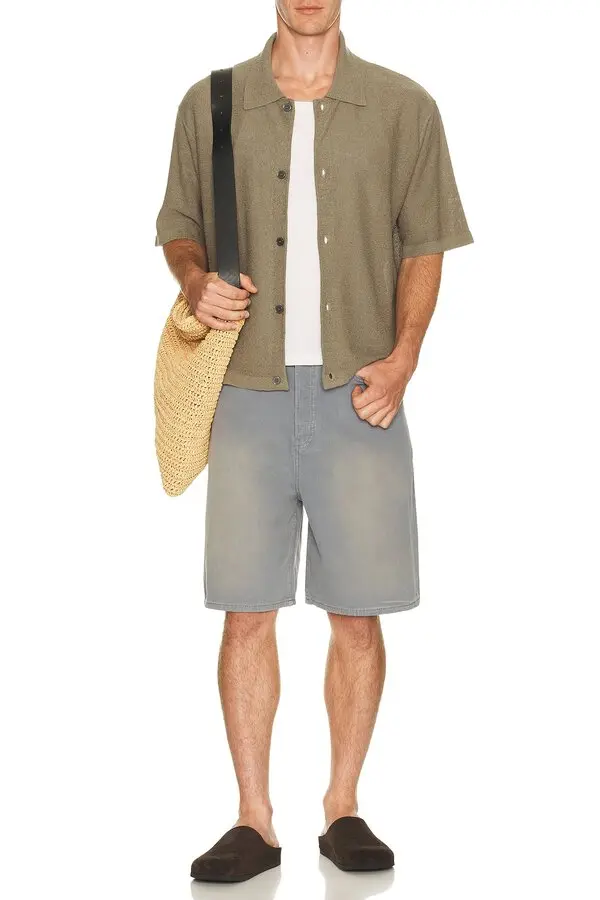 FRAME Baggy Canvas Shorts In Blue - Blue Grey