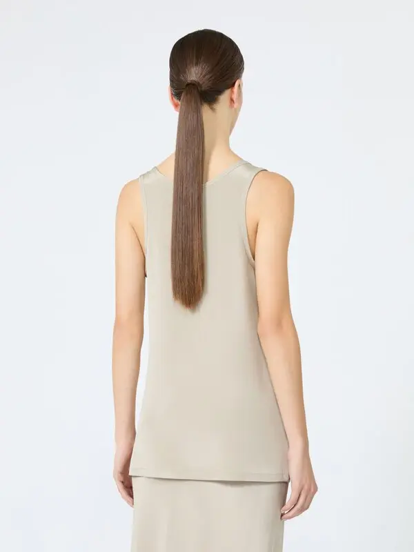 Max Mara Silk Crepe De Chine Sleeveless Top With Monogram Detail - Stone