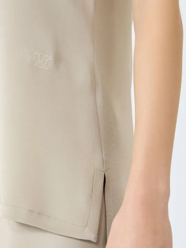 Max Mara Silk Crepe De Chine Sleeveless Top With Monogram Detail - Stone