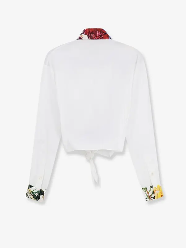 Dolce & Gabbana White Cotton Shirt With Bouquet Print And Knot Detail