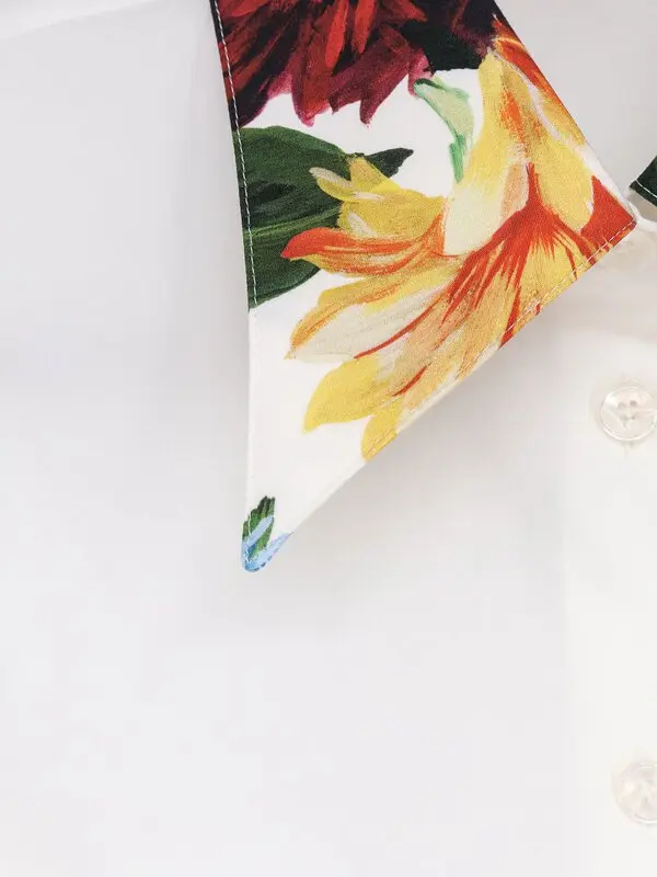 Dolce & Gabbana White Cotton Shirt With Bouquet Print And Knot Detail