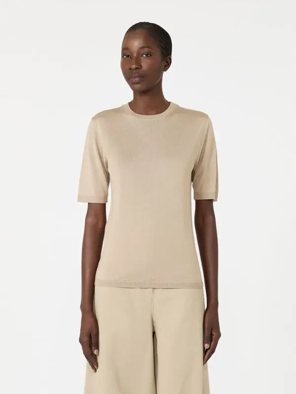 Max Mara Stockinette-stitched Cashmere And Silk Short Sleeve Sweater
