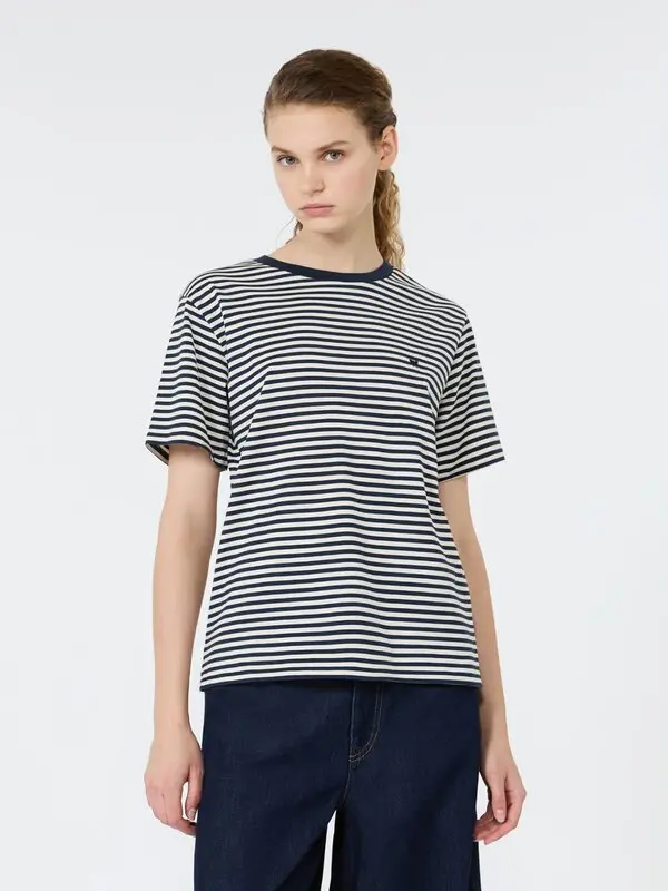 Max Mara Striped Cotton T-shirt With Logo Detail