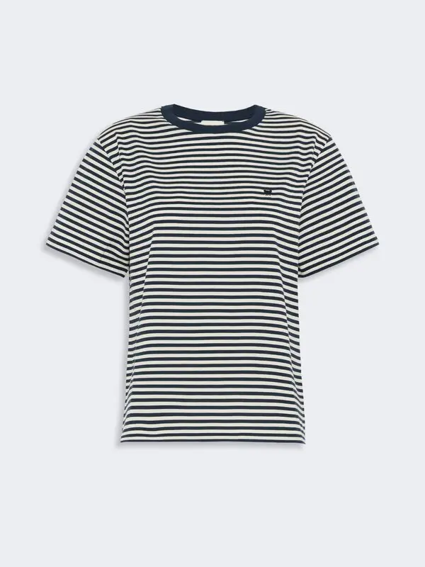 Max Mara Striped Cotton T-shirt With Logo Detail