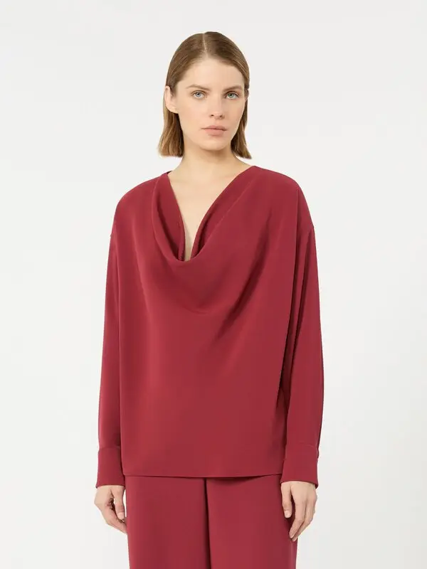 Max Mara Technical Cady Blouse With Draped Detail - Ruby