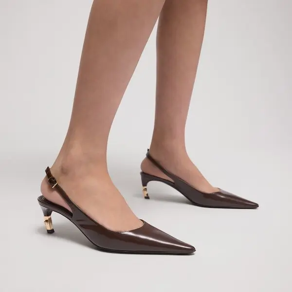 Gucci Castello Slingback Leather Mid Heel - Brown