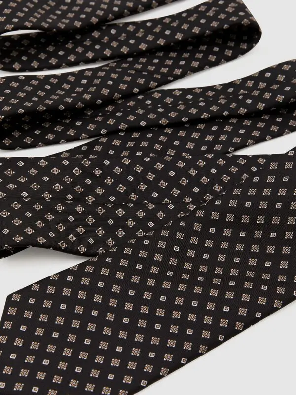 REISS Silvio Silk Twill Micro Diamond-print Tie - Black