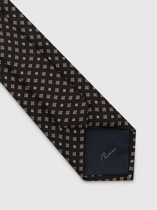 REISS Silvio Silk Twill Micro Diamond-print Tie - Black