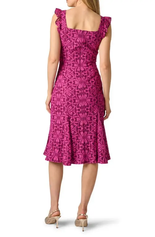 Adrianna Papell Floral Geometric Lace Midi Dress