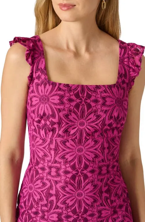 Adrianna Papell Floral Geometric Lace Midi Dress