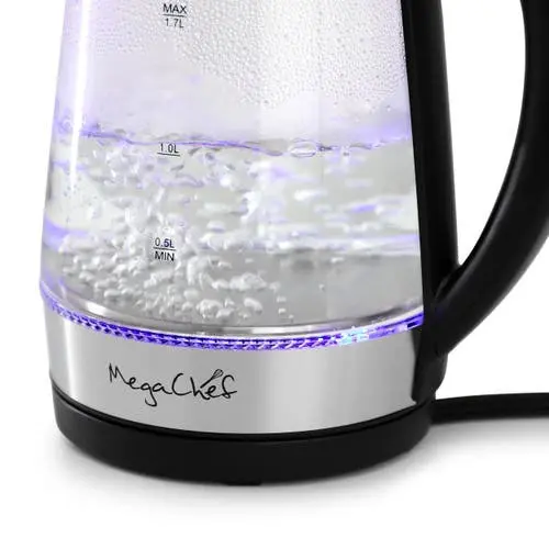 MEGACHEF 1.8 Quart Glass And Stainless Steel Electric Tea Kettle In Silver