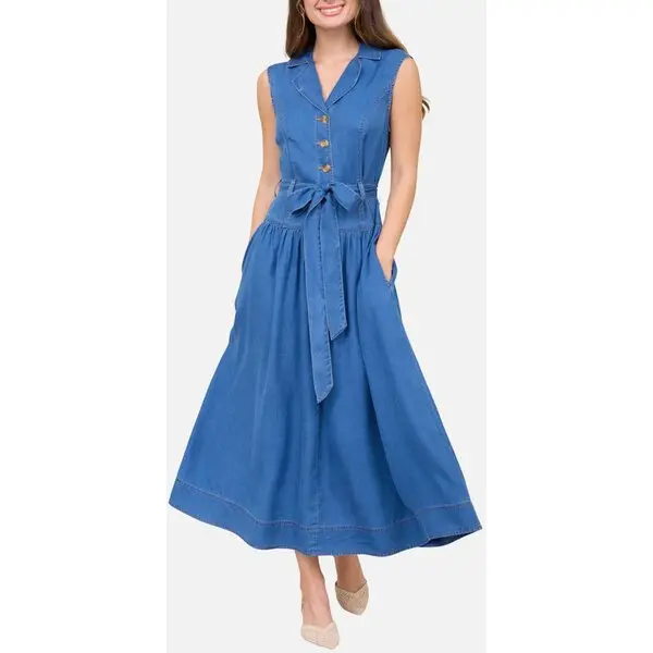 BLU PEPPER Sleeveless Midi Dress With Removable Sash - Denim