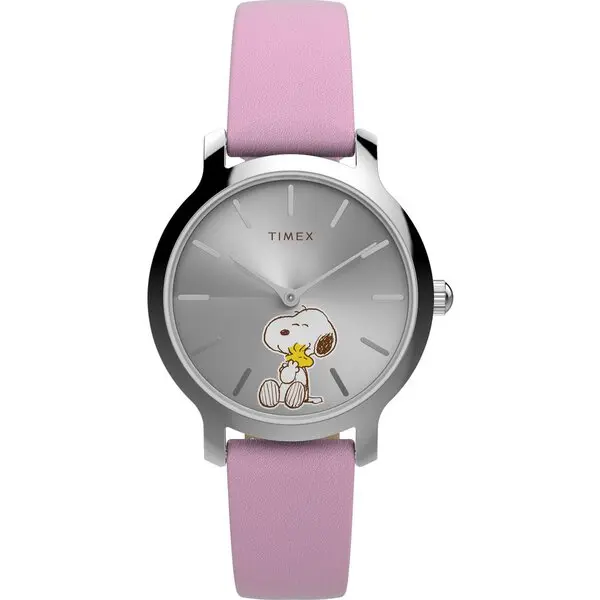 Timex® X Peanuts® Transcend Snoopy Hug Leather Strap Watch - Silverone
