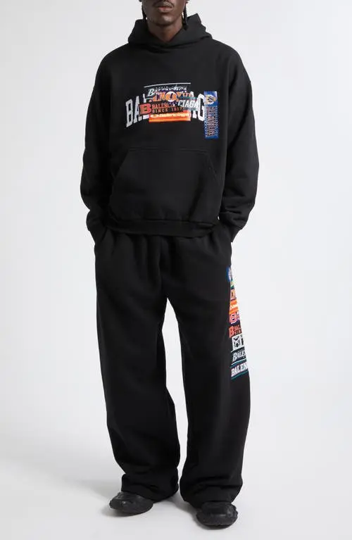 Balenciaga Fit Bumper Stickers Appliqué Graphic Hoodie - Black