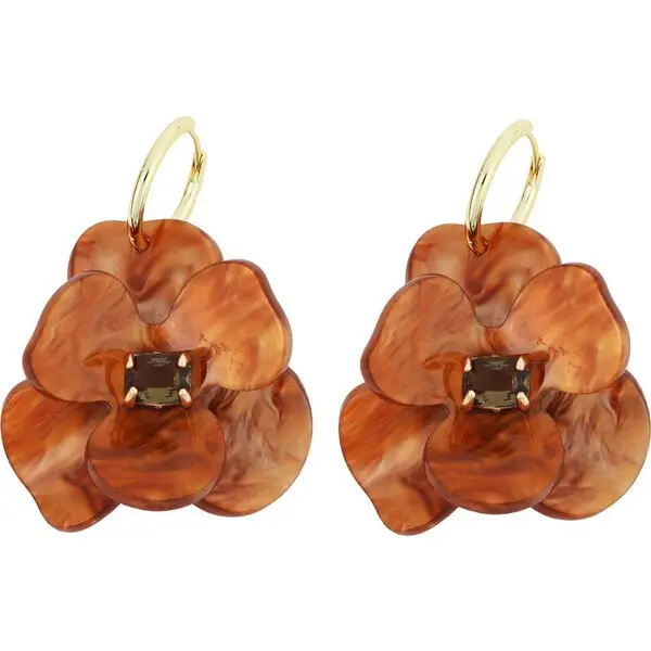 PANACEA Resin Flower Drop Earrings With Crystal Accent - Brown