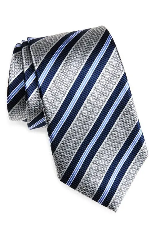 Nordstrom Textured Stripe Silk Neck Tie - Silver